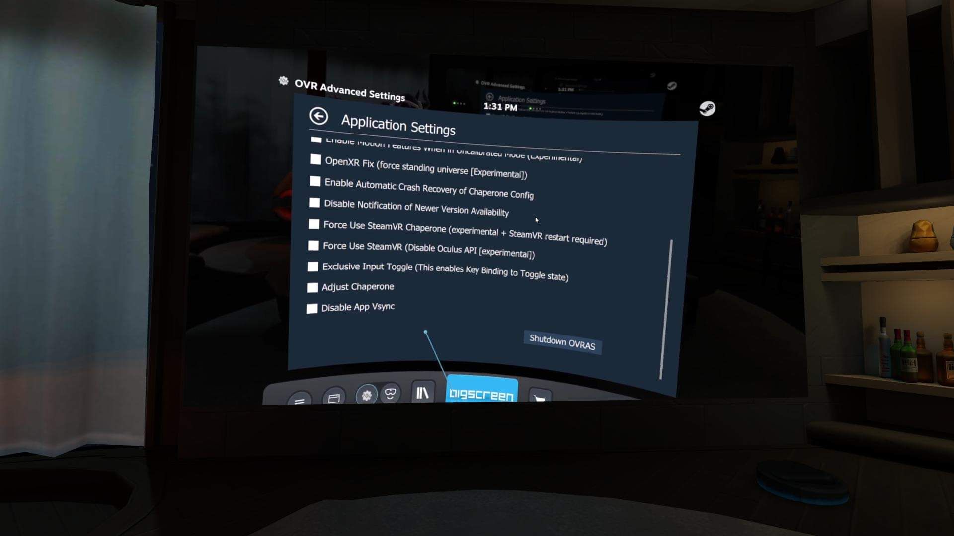 OVRAS Settings Menu – Barnabas